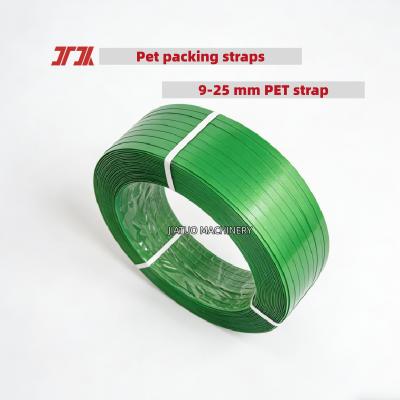 China Automatic PET strapping belt green 9 to 25 mm PET packing belt with smooth and even surface for sale