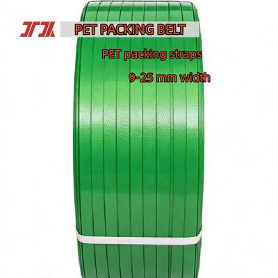 China PET Plastic Steel belt 16mm Green PET strapping belt PET strap for automatic strapping for sale