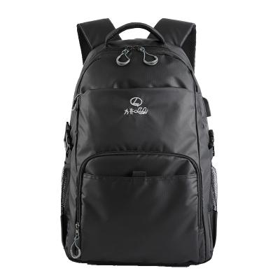 China With Double USB Fashion Unisex Black Polyester Shoulder Bags Men Travel Large Capacity Multilayer Portable Backpacks factory
