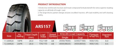 Cina 12.00R20 TBR RESISTENTE HA PRODOTTO CON AR5157 DI GOMMA NATURALE CON IL MODELLO ESTRAENTE USATO PER tutti i tipi di strada dura in vendita