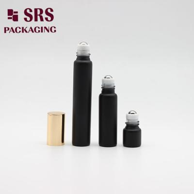 China Empty Matte Black Roll On Glass Bottle Colored 8ml For Perfume Fragrance Sample for sale