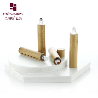 China BG(GEM)-10ML Empty Oraganic Bamboo Container For Herbal Extracts With White PE Insert Housing With Jade Gemstone Ball for sale