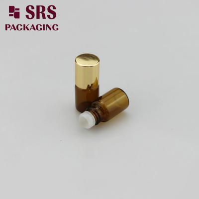 China SRS empty 2ml amber mini glass perfume roll on bottle with aluminum cap for sale