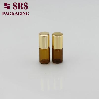 China SRS empty 2ml amber mini glass perfume roll on bottle with aluminum cap for sale