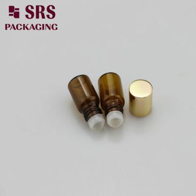 China SRS empty 2ml amber mini glass perfume roll on bottle with aluminum cap for sale