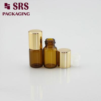 China SRS empty 2ml amber mini glass perfume roll on bottle with aluminum cap for sale