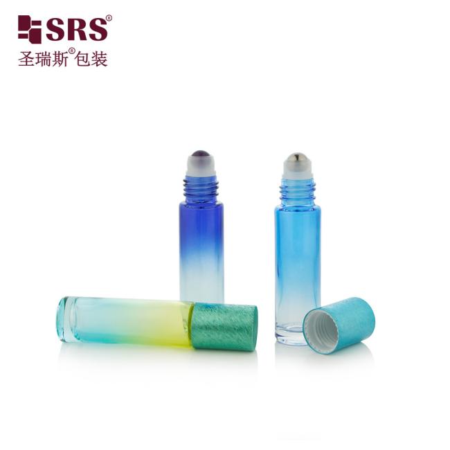 BLPM-10ml Hot Red Gradient Magenta Glass Vial Roll On Container With Metal Cap Steel Ball For Essential Oil