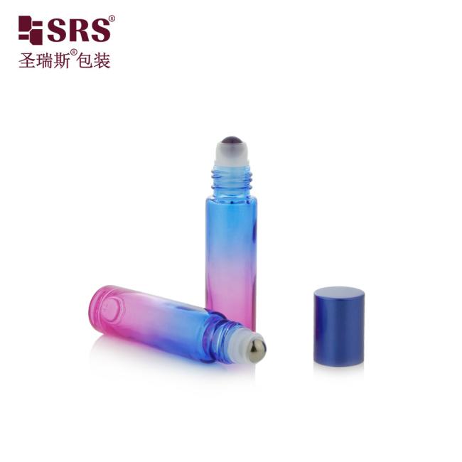 BLPM-10ml Hot Red Gradient Magenta Glass Vial Roll On Container With Metal Cap Steel Ball For Essential Oil