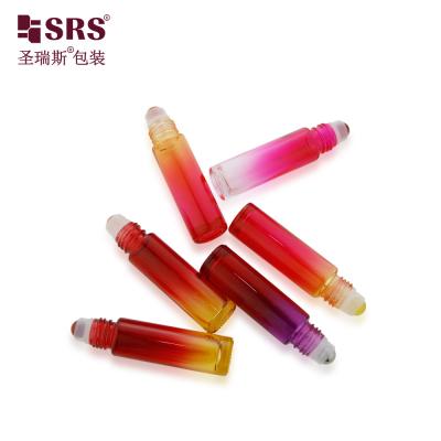 China BLPM-10ml Hot Red Gradient Magenta Glass Vial Roll On Container With Metal Cap Steel Ball For Essential Oil for sale