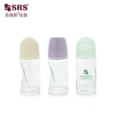 China BLPG-B-50ml Empty round Clear glass personal care roll bottle vial container with pP massage ball for sale