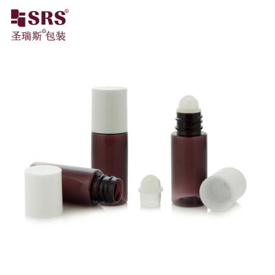 China Eco-friendly 15ml 20ml Amber Plastic Roller Bottle With White Cap For Liquid Formula For Cosmetics for sale