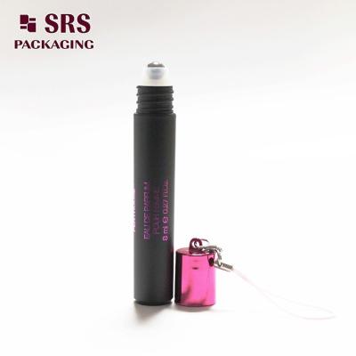 China SRS Empty Cosmetic Plastic Roller Ball Bottles Black Color 8ml With Hook for sale