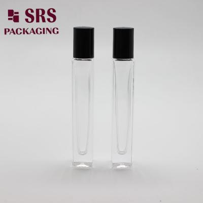 China SRS cosmetic square shape clear color thick wall 10ml glass roll on bottle for sale