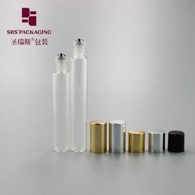 China Stock products clear 8ml 10ml empty glass perfume roll on bottle with gold aluminium cap for sale