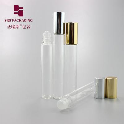 China Stock products clear 8ml 10ml empty glass perfume roll on bottle with gold aluminium cap for sale