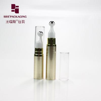 China Empty plastic cosmetic gold color 5ml 10ml 12ml 15ml mini eye cream roller bottle for sale