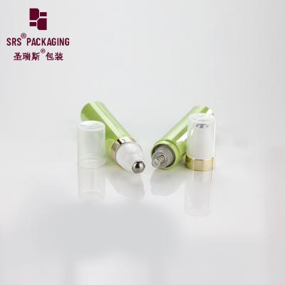 China Empty cosmetic 10ml green color press airless pump plastic roll on bottle à venda