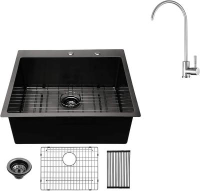 China Luxury Single Bowl Matte Black 304 Stainless Steel Topmount Handmade Kitchen Sink Te koop