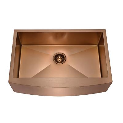 China Wholesale Gold Antique Bronze Apron Sink Custom Color Heavy Duty Thick Kitchen Sink Stainless Steel 304 Food Grade Single Bowl Farmhouse Sinks for sale
