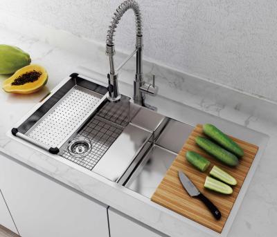 China Low Divide Gauge Top Mount Double Sink , Stainless Steel Handmade Sink for sale