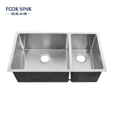 China Handmade 18% Chrome Stainless Steel Kitchen Sink Two Bowl for sale