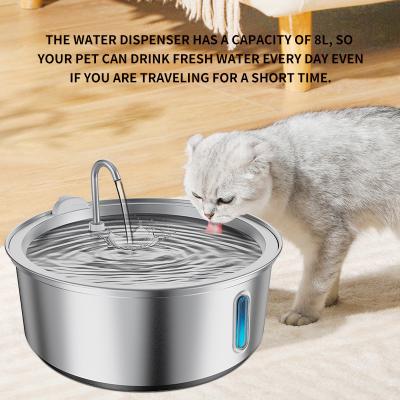 China Pet Feeding Supplies 8L Stainless Steel Cat Water Fountain Dog Drinking Bowl for sale