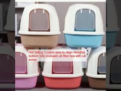 Hot Selling 5 colors easy to clean Nonstick bottom fully enclosed cat litter box with cat scoop