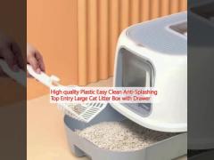 High quality Plastic Easy Clean Anti-Splashing Top Entry Large Cat Litter Box with Drawer