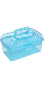 Blue First Aid Storage Box, Plastic Sewing Box, Tool Box, Crafts Supplies Organizer Case Handle Tray