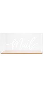 Clear Acrylic Tabletop Mail Organizer Box with Letter Word Script Design and Gold Mirror Base