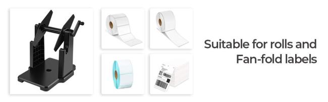 Label holder suitable for rolls and fan-fold labels