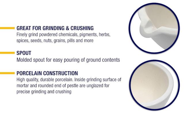porcelain mortar and pestle set eisco labs crafts kitchen grinder SCIENTIFIC LABORATORY CLASSROOM