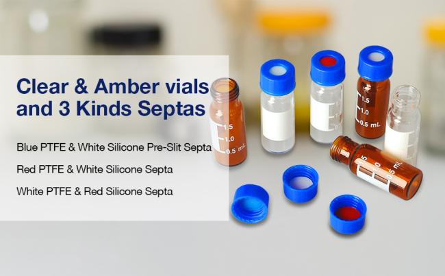 clear & amber vials and 3 kinds septas