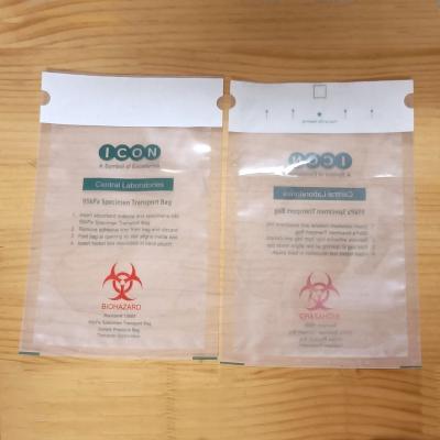 China Medical laboratory Self-adhesion 95kpa Specimen Self-adhesion 3 wall Biohazard Specimen Transport Bag for sale