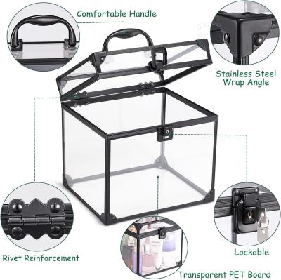 China Portable Cosmetics & Toiletry Organizer Box, Clear Train Case  Latches & Handle Travel Makeup Tools Storage Organize for sale