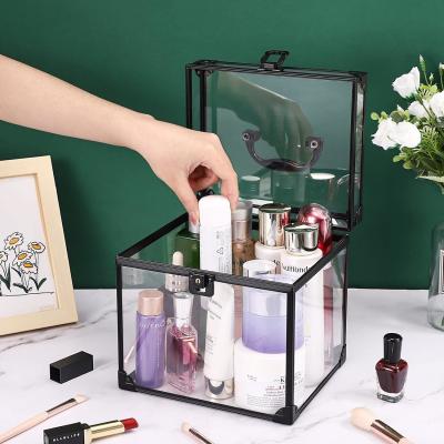 China Portable Cosmetics & Toiletry Organizer Box, Clear Train Case  Latches & Handle Travel Makeup Tools Storage Organize for sale