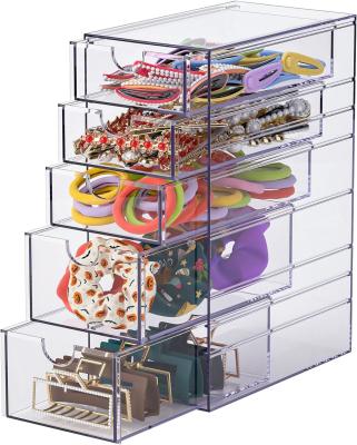 China Doorzichtige containers voor het organiseren van haar accessoires, plastic haar accessoires organisator doos met 5 laden, haar accessoires Te koop