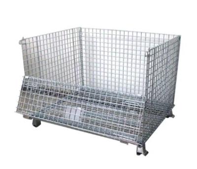 China Heavy Foldable Mesh Pallet Steel Storage Cages Folding Lockable Storage Cages Wire Mesh Container For Storage System for sale