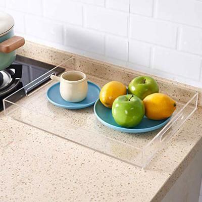 China Acrylische decoratieve bak organisator voor Ottomaanse koffietafel met handvaten Te koop
