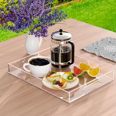 China Acrylische decoratieve bak organisator voor Ottomaanse koffietafel met handvaten Te koop