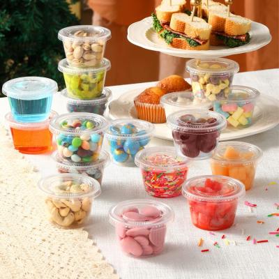 China Portiebekers met deksels, kleine plastic containers met deksels, luchtdichte, stapelbare soufflebekers, Jello Shot-bekers, saus Te koop