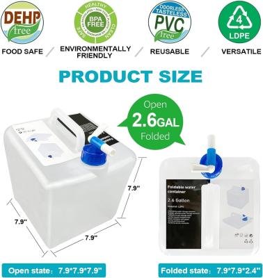 China Water Container 2.6 Gallon BPA Free, Emergency Water Storage Containers With Spigot, Foldable Portable Storage Jug for sale