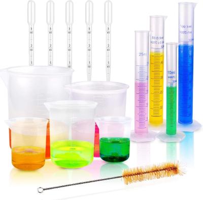 China Plastic geïsoleerde cilinders en bekers met 5 pipetten, 10 ml 25 ml 50 ml 100 ml cilinders, 50 ml 100 ml 250 ml 500 ml 1000 ml Te koop