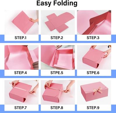 China Gift Boxes With Lids, Pink 10X8X4 Inch Gift Boxes, Bridesmaid Proposal Box With Ribbon, Kraft Paper Boxes For Wedding for sale