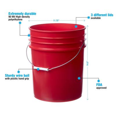 China Bucket With Gamma Seal Lid, HDPE, Red Food Grade BPA Free 5 Gallon Bucket Pail Container With Gamma Seal Lid for sale