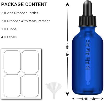 China Dropper Bottle 2 Oz, Glass Eye Dropper Bottles For Essential Oils With Labels And Funnel, 2 Pack Tincture Bottles for sale