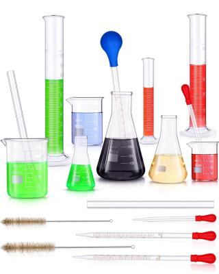 Chine Lab Glassware Set Beaker Flask Cylinder Set 3 Glass Beakers 3 Erlenmeyer Flasks 3 Graduated Measuring Cylinders à vendre