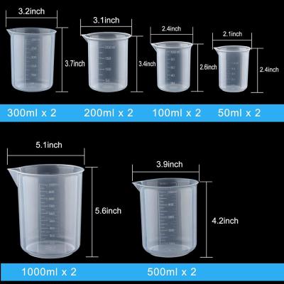 China Plastic Beakers Plastic Graduated Cups Clear Multipurpose Measuring Cups Epoxy Mixing Cups, Liquid Container Beakers Te koop