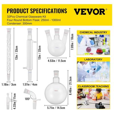 China Laboratory Glassware 24/40 Chemistry Glassware 32PCS Chemistry Lab Glassware Kit Distillations Separation Te koop