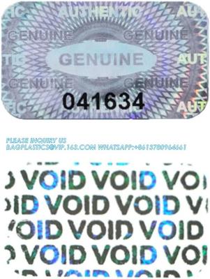 China Authentic Hologram Labels/Stickers Silver Transfer Tamper Evident Security Warranty Void Seals/Stickers High Security for sale